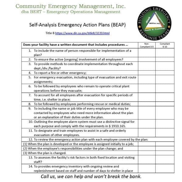 BEAP – Business Emergency Action Planning – BERT – Developing the OSHA ...
